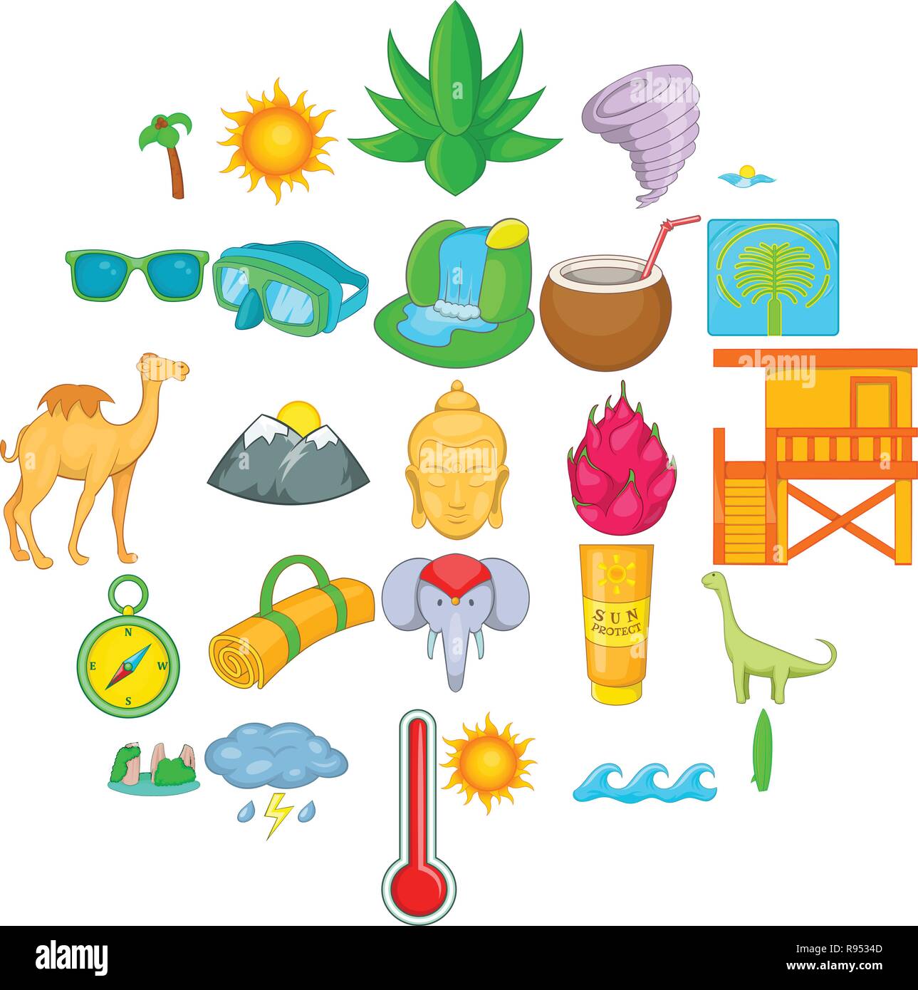 Urlaub in heißen Ländern Symbole. Cartoon von 25 Urlaub in heißen Land ...