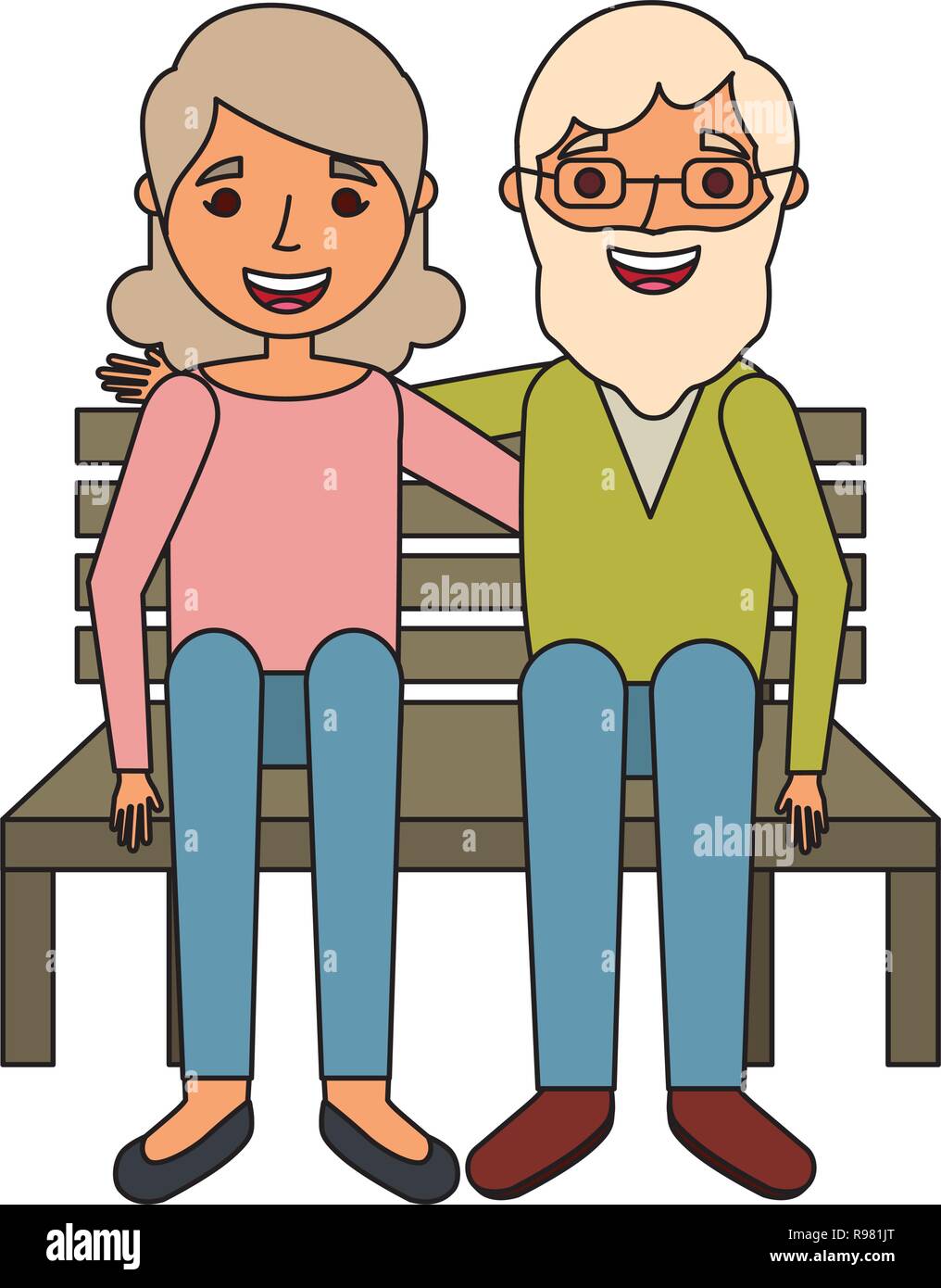 älteres paar sitzt auf parkbank Stock-Vektorgrafiken kaufen - Alamy