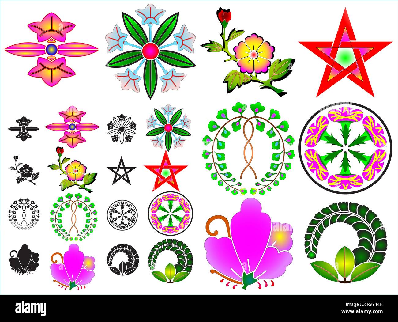 Japanisch, Kamon, traditionelle, Symbol, Familie, Abstammung, Crest ...
