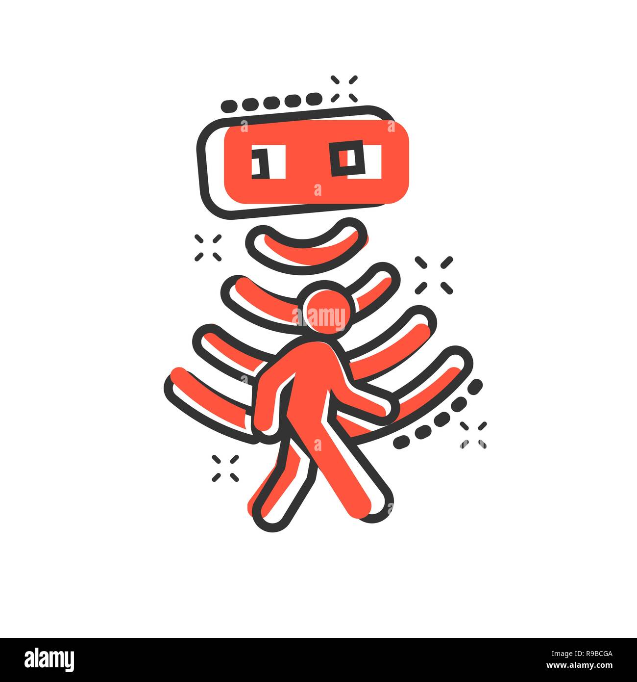 Motion Sensor Symbol im Comic-stil. Sensor Wellen mit Mann vektor ...