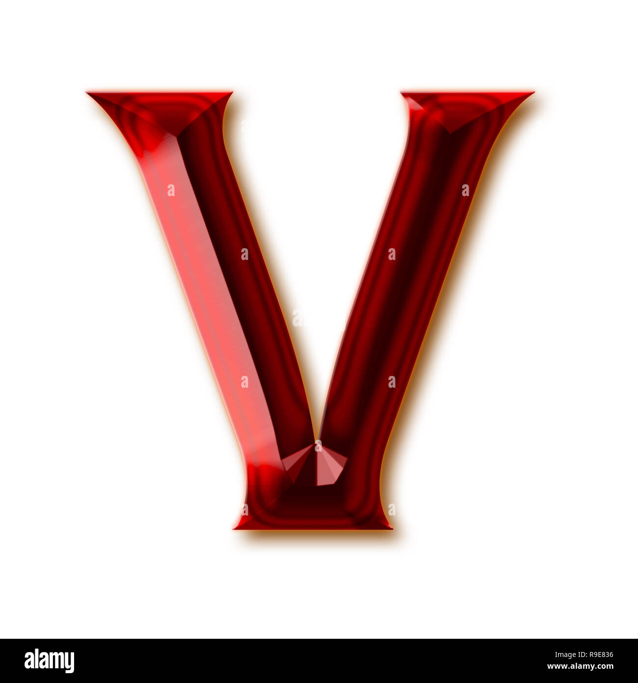 Buchstabe V vom stilvollen facettierte Rubin Alphabet, glänzenden ...