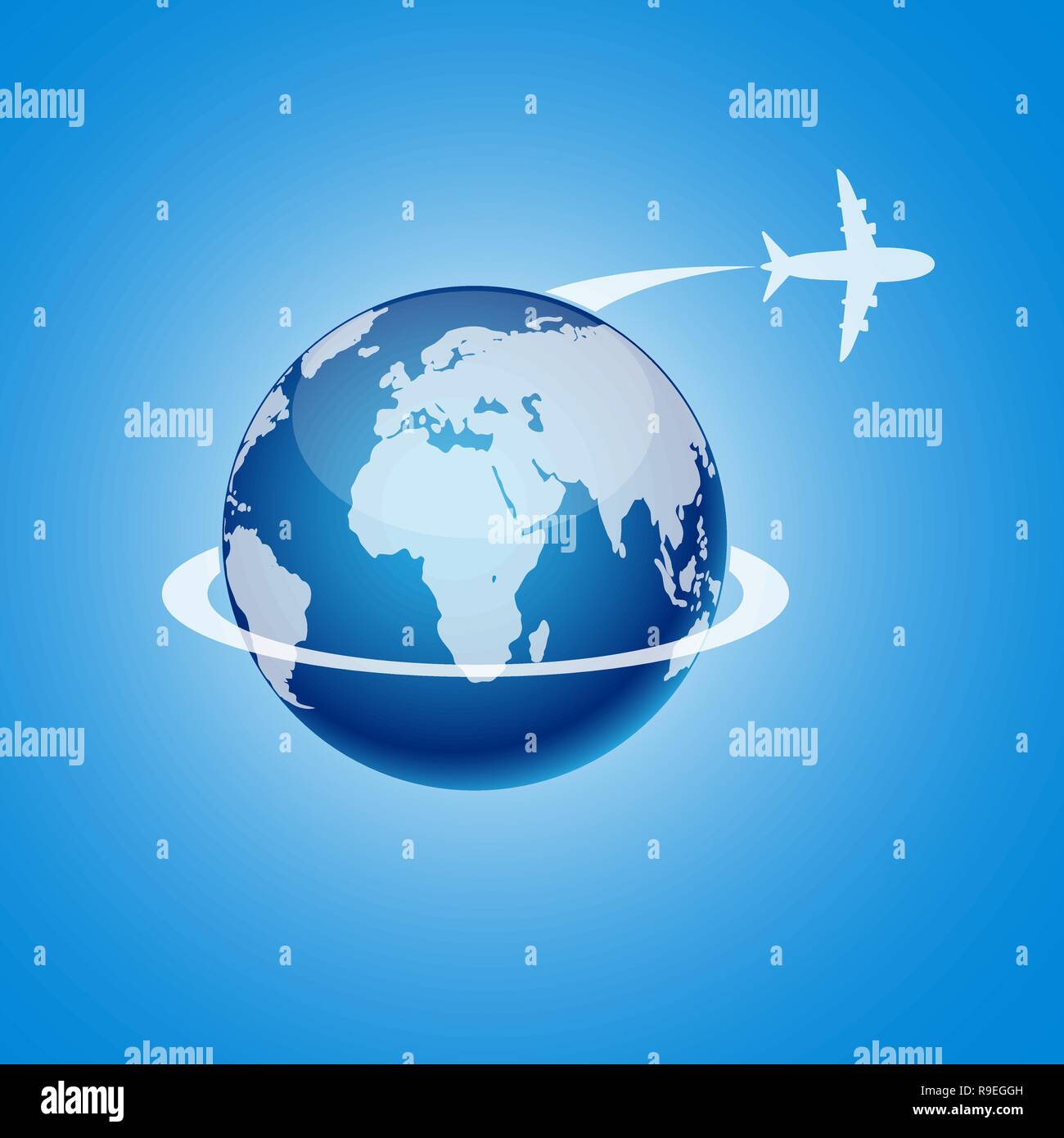 Konzept der Flugreisen. Vector Illustration. Flugzeug um die Welt ...