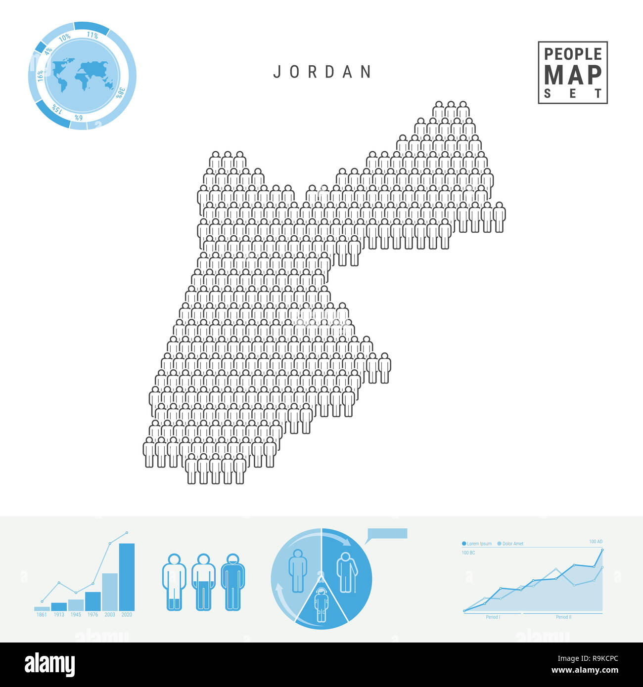 Jordanien Menschen auf das Symbol Karte. Leute in der Form einer Karte ...