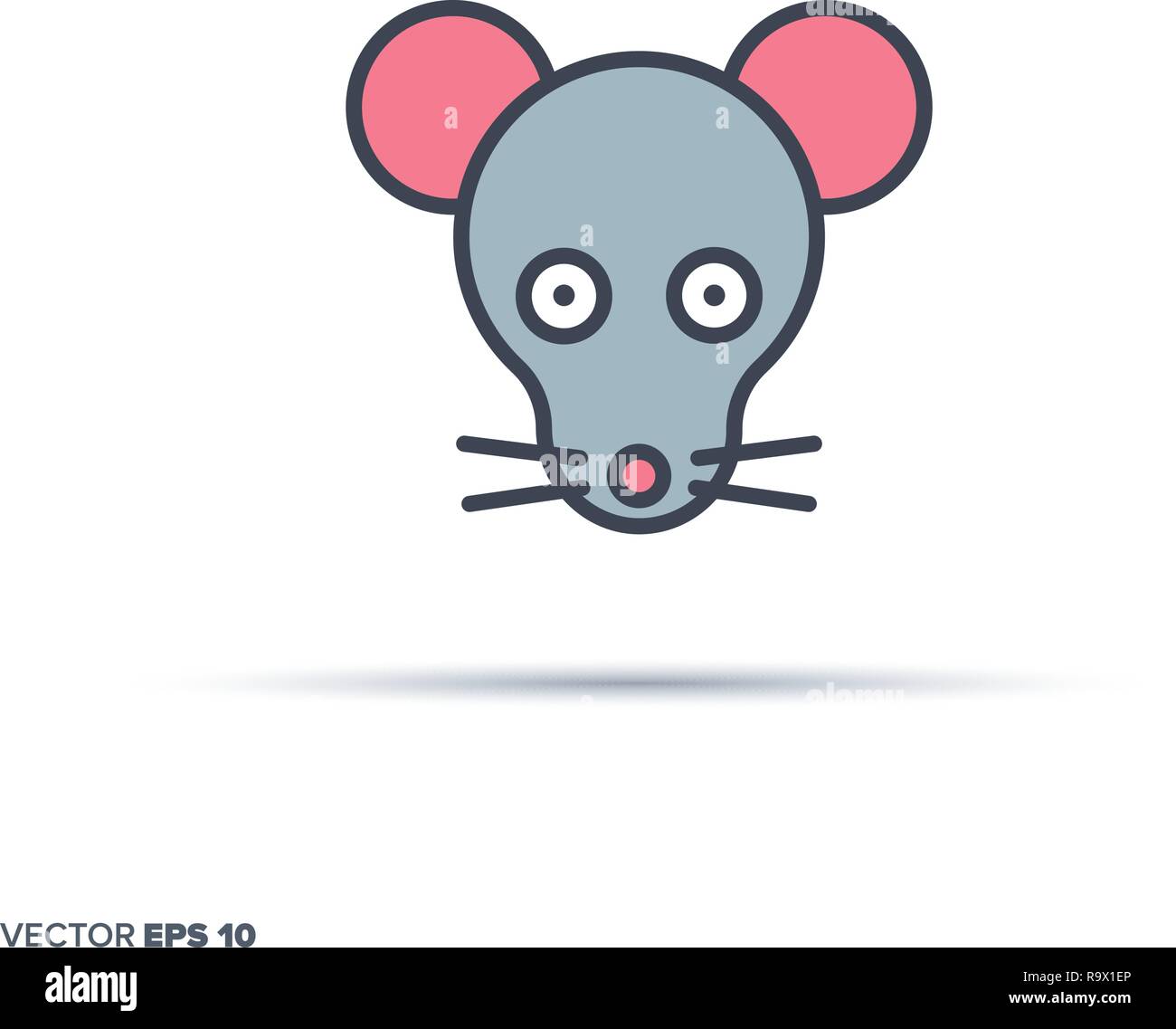 Süße Maus Gesicht Umrisse vektor Icon mit Farbe füllen. Lustige Tier ...