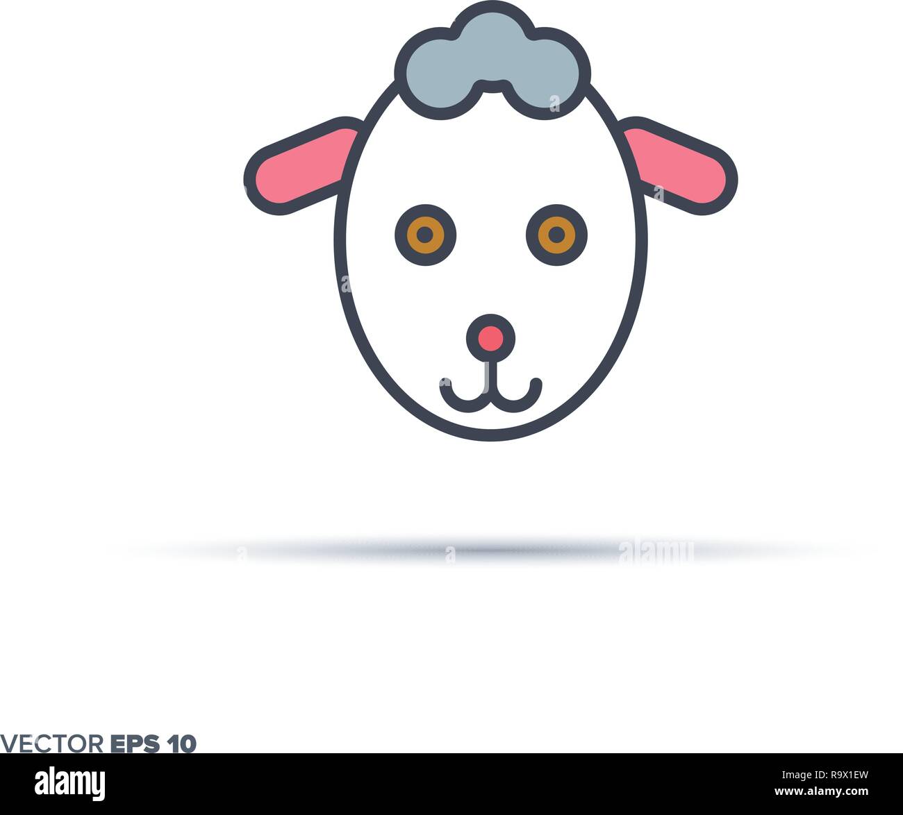 Niedliche Schafe Gesicht Umrisse vektor Icon mit Farbe füllen. Lustige ...