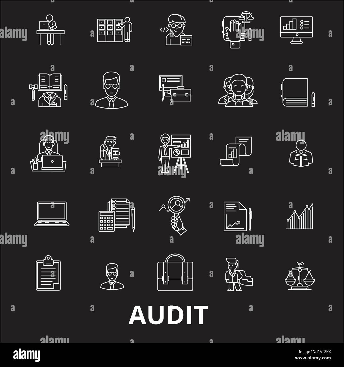 Audit bearbeitbare Zeile Symbole Vektor auf schwarzen Hintergrund ...