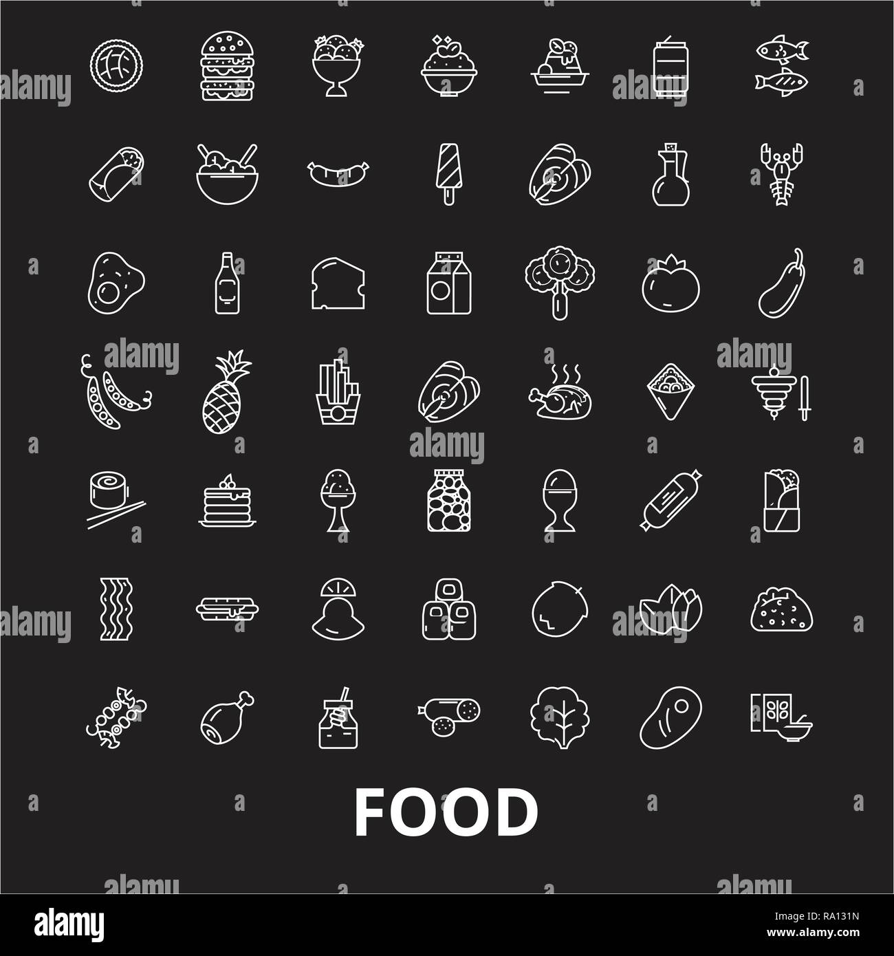 Essen bearbeitbare Zeile Symbole Vektor auf schwarzen Hintergrund ...