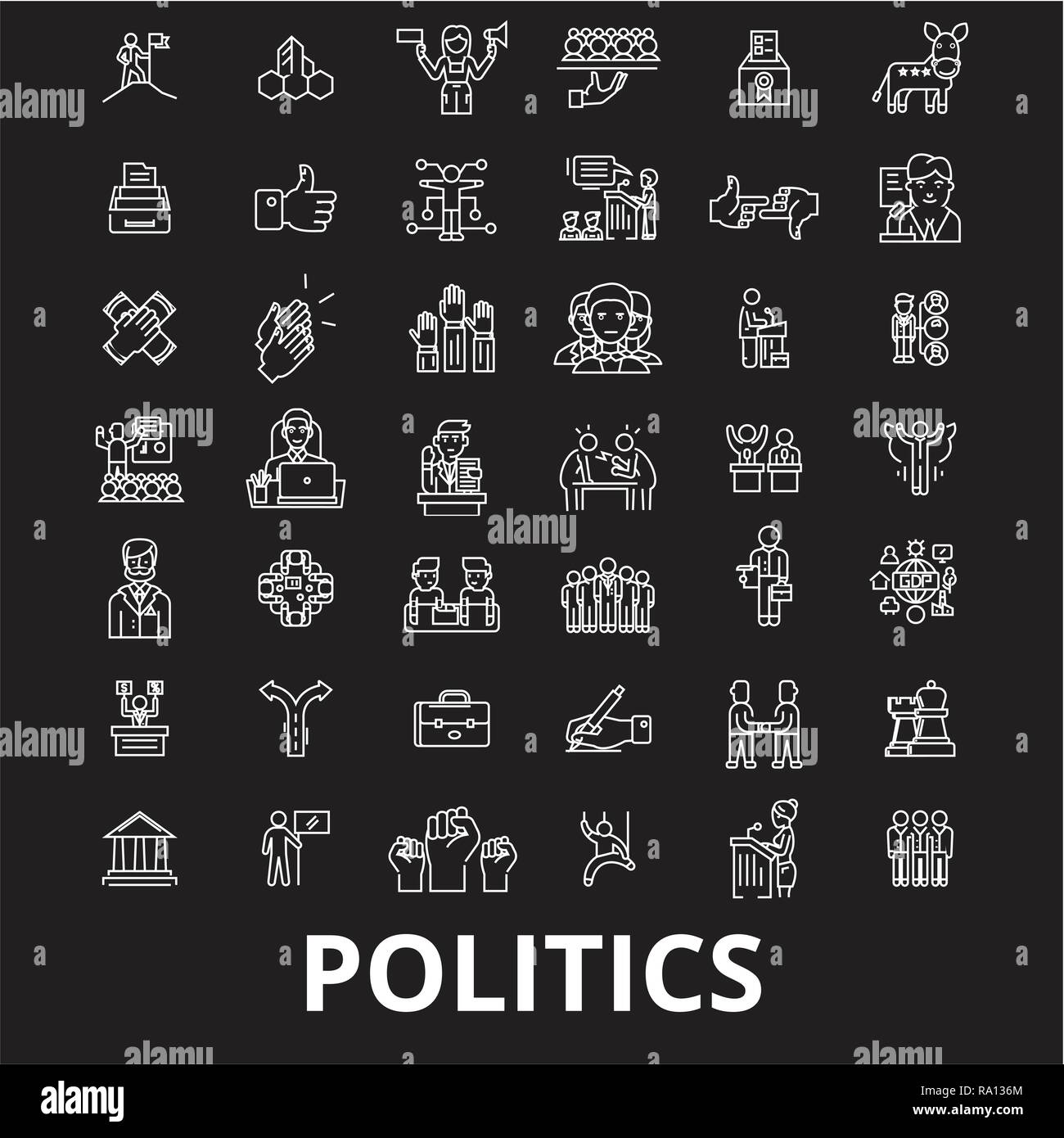 Politik bearbeitbare Zeile Symbole Vektor auf schwarzen Hintergrund ...
