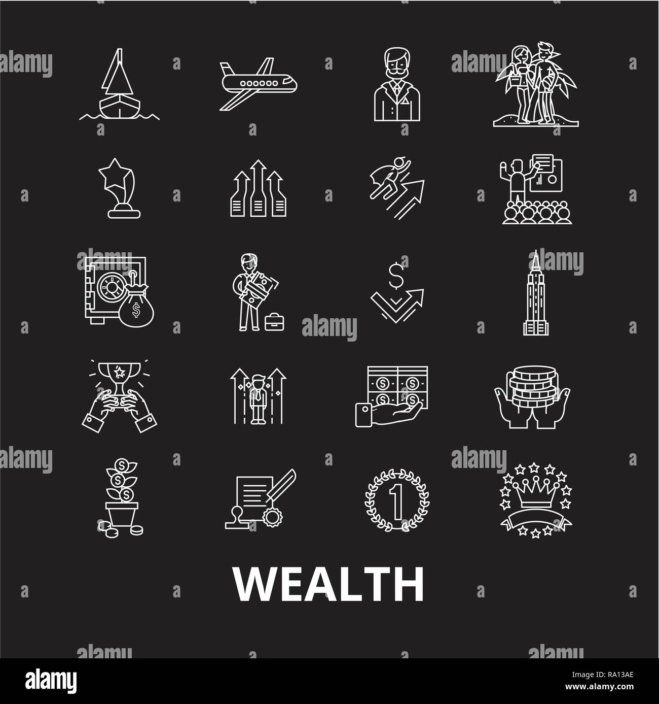 Reichtum bearbeitbare Zeile Symbole Vektor auf schwarzen Hintergrund ...