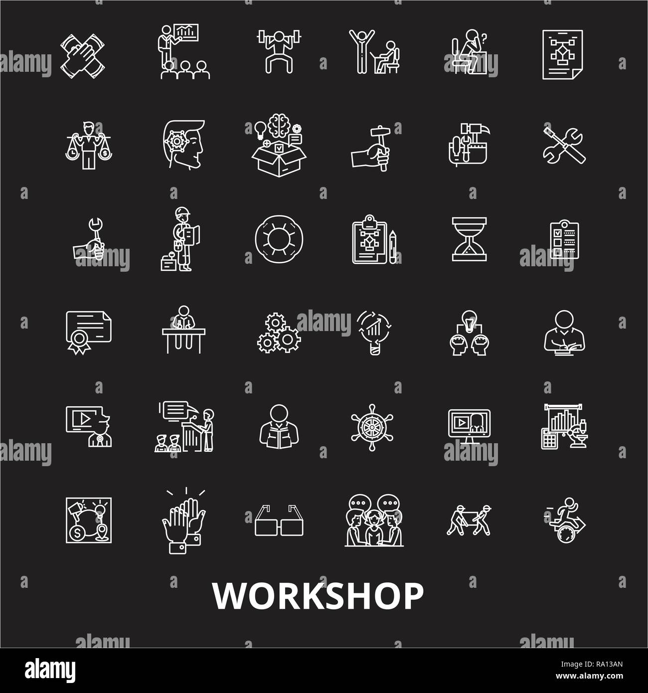 Workshop bearbeitbare Zeile Symbole Vektor auf schwarzen Hintergrund ...