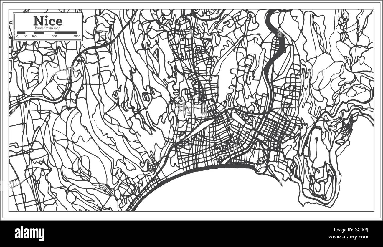 Nizza Frankreich Stadtplan im Retro-stil. Übersichtskarte. Vector ...