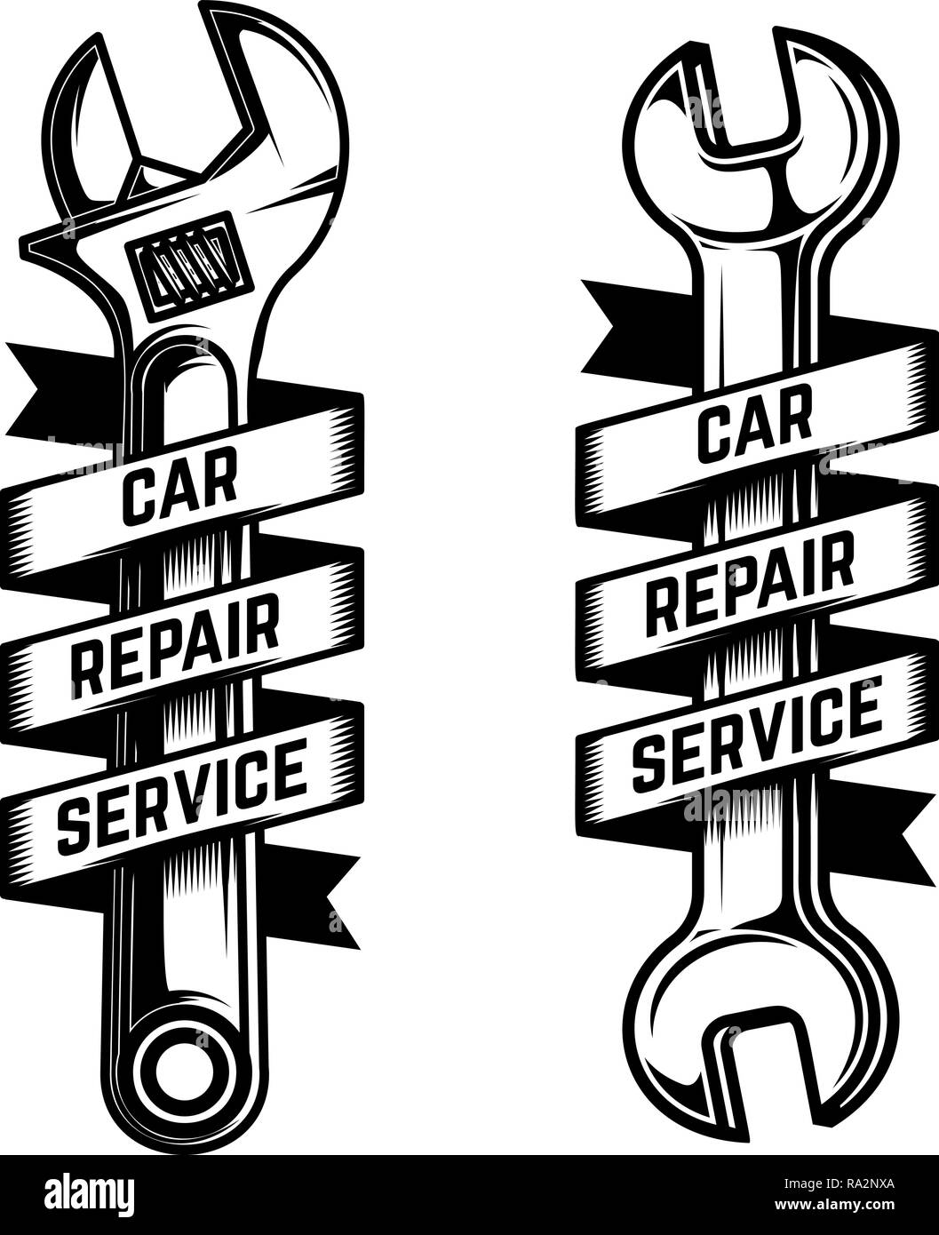 Auto Reparatur Service emblem Vorlage. Schraubenschlüssel mit Band ...