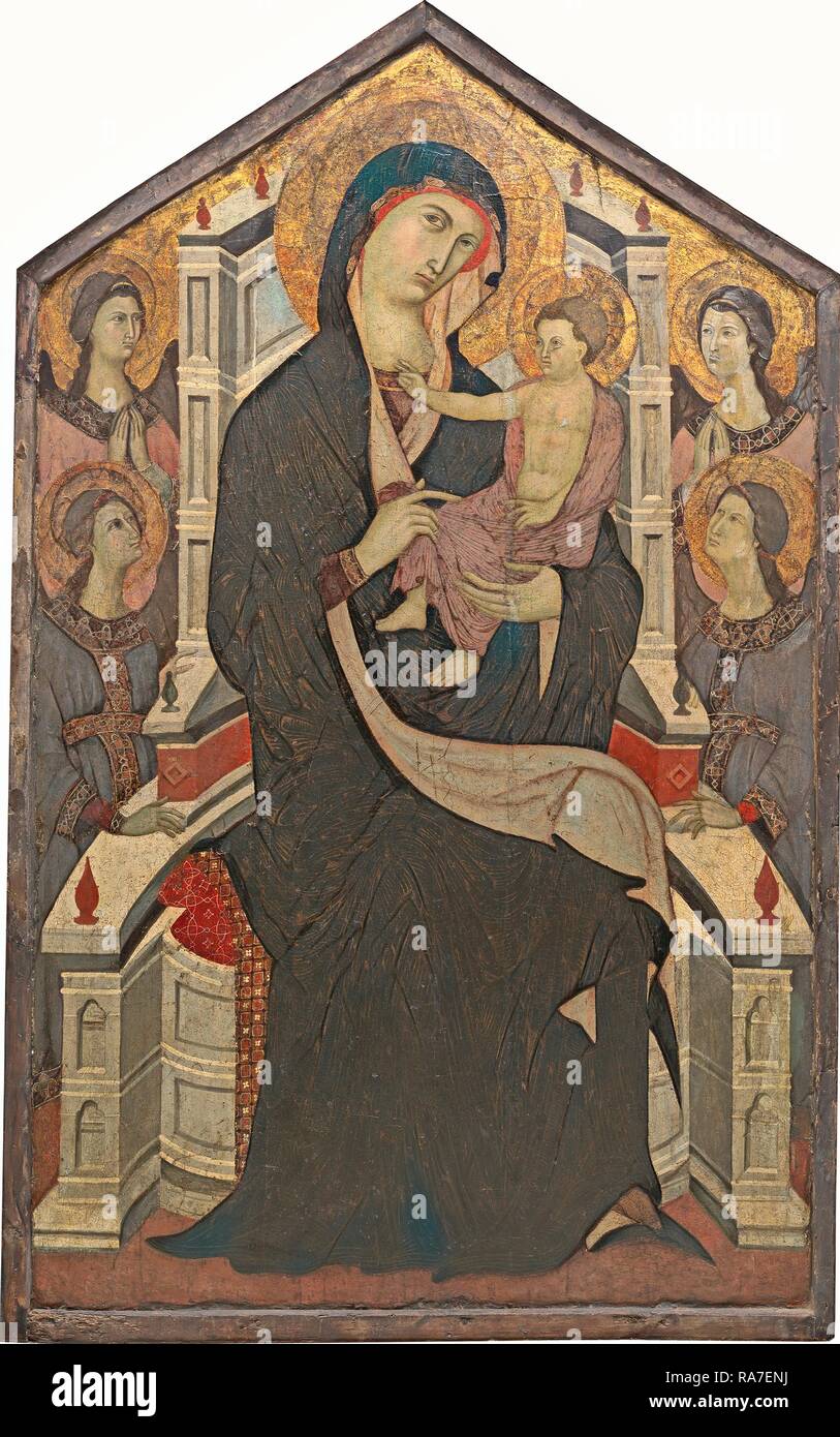 Anhänger von Duccio di Buoninsegna, Madonna und Kind auf dem Thron mit Engeln, Anfang des 14 ...