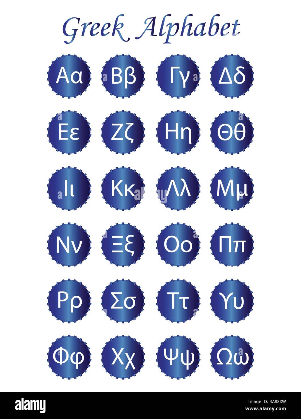 Griechische alphabet Vektor mit Groß- und Kleinbuchstaben in blaue ...