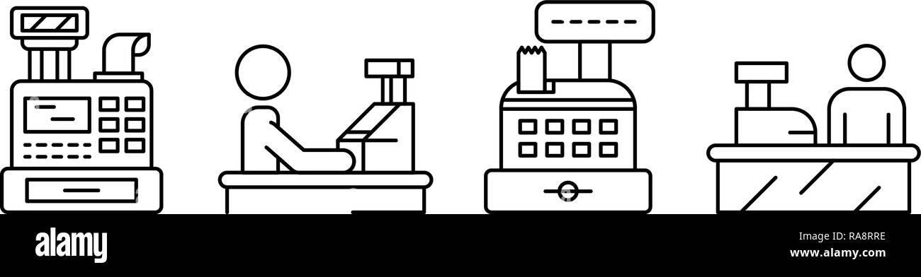 Kasse Icon Set, outline Style Stock-Vektorgrafik - Alamy