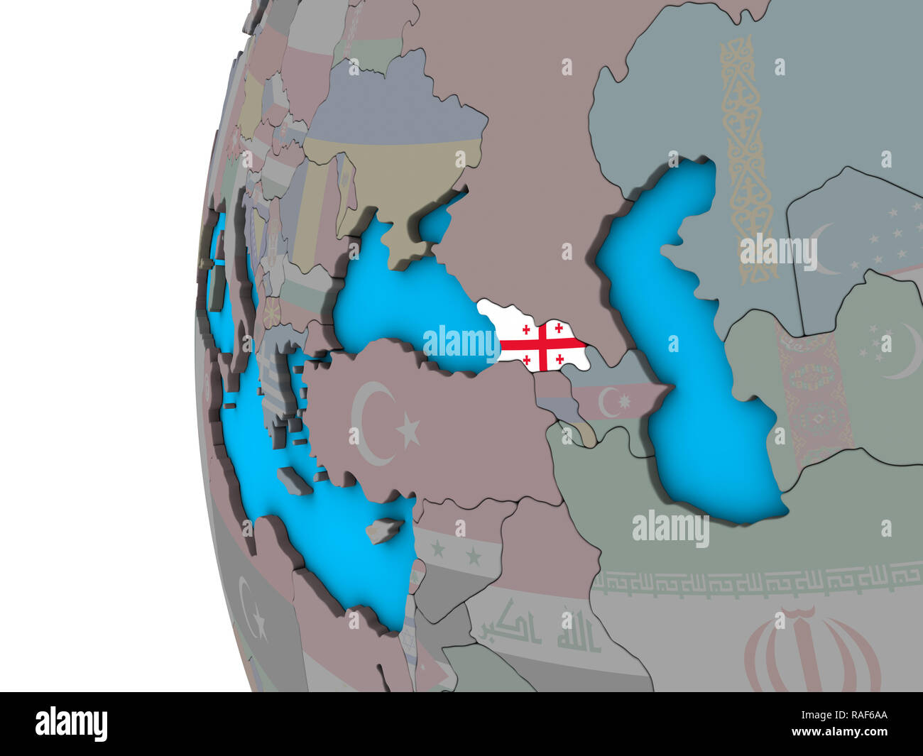 Georgien mit National Flagge auf Blau politische 3D-Globus. 3D ...
