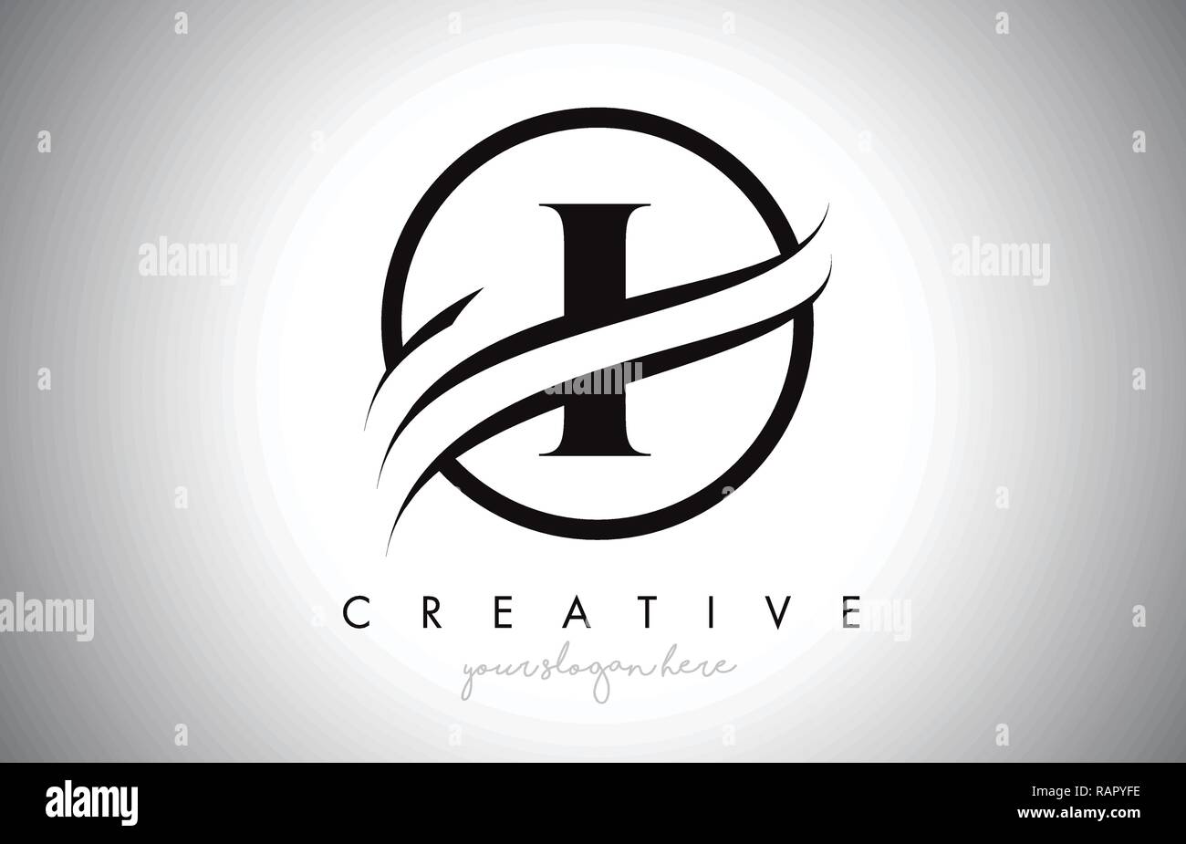 Ich Brief Symbol Logo Design mit Kreis Swoosh Rand und schwarzen Farben ...