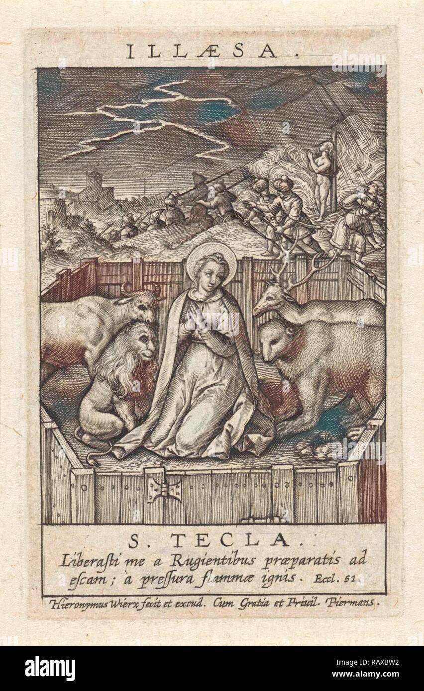 St. Thekla von ikonion durch ein Löwe, ein Bär, ein Stier und ein Reh ...