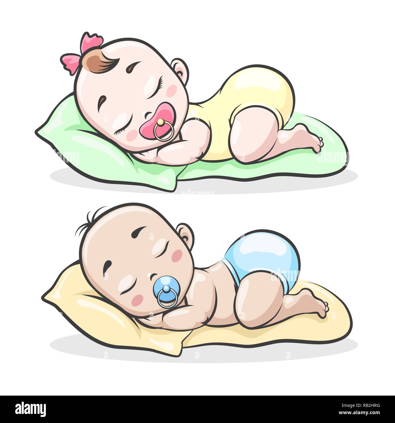 Cartoon schlafende Baby. Junge und Mädchen neugeborenen Vektor ...