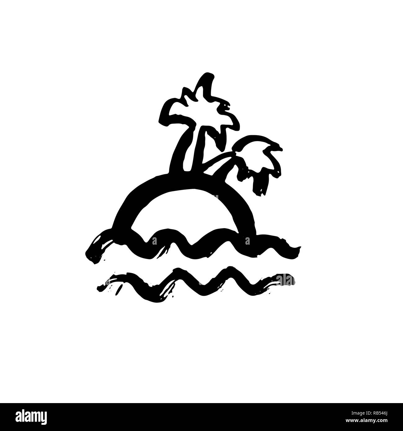 Insel mit Palmen grunge Symbol. Tropical Island auf den Wellen. Vector ...