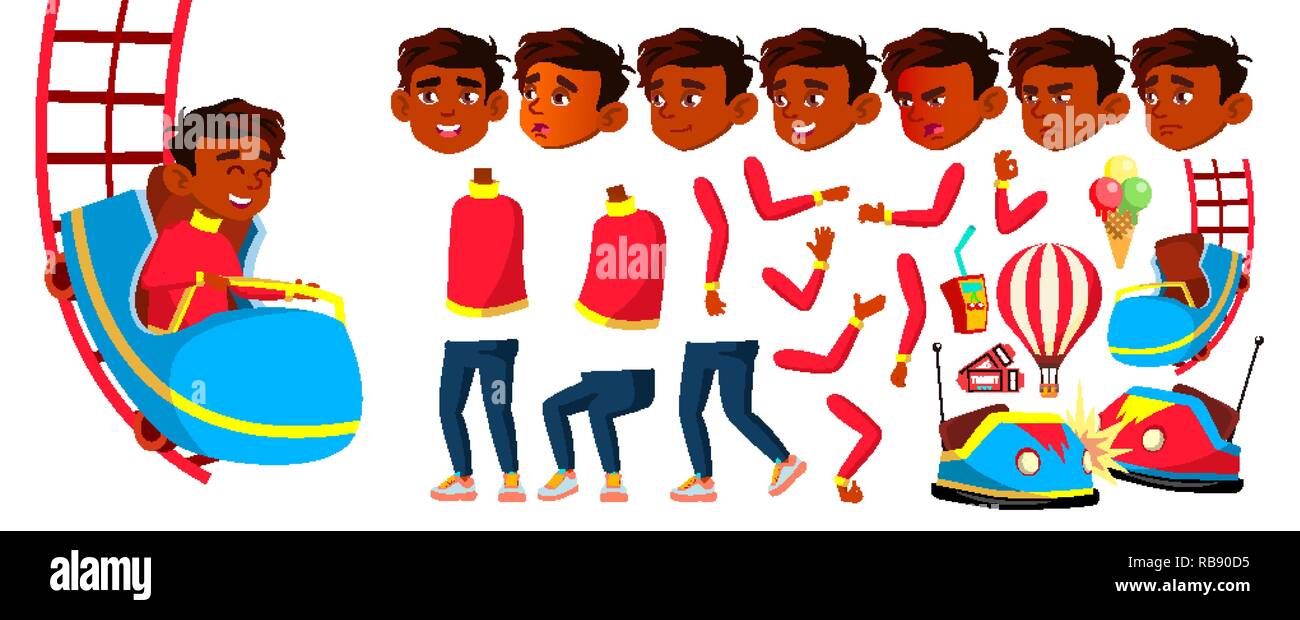 Indischer junge Schüler Kid Vector. Der Vergnügungspark. Animation ...