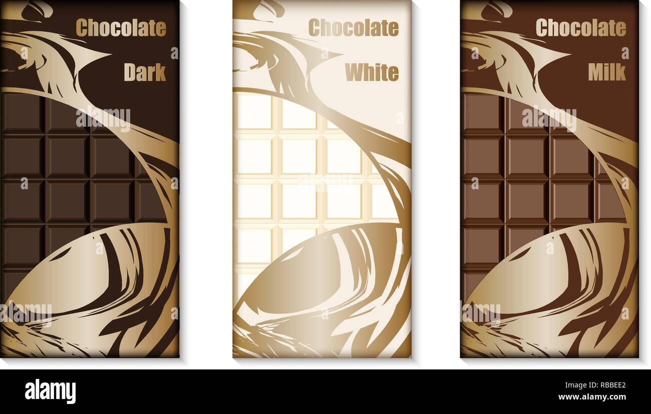 Schokolade Verpackung. Design Verpackung für Weiße, Milch und dunkler ...