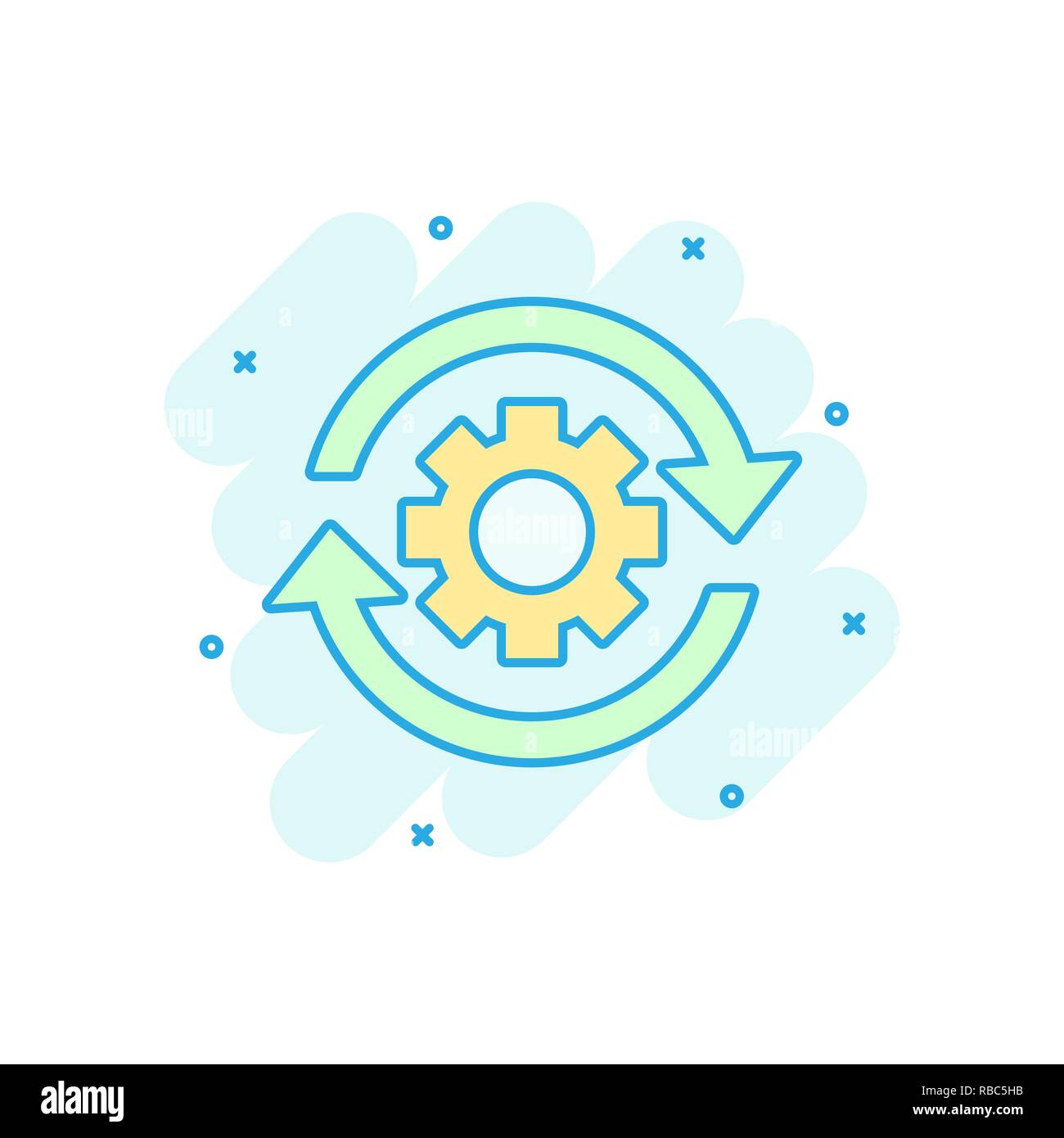 Workflow-prozess Symbol im Comic-stil. Zahnrad Zahnrad mit Pfeilen ...