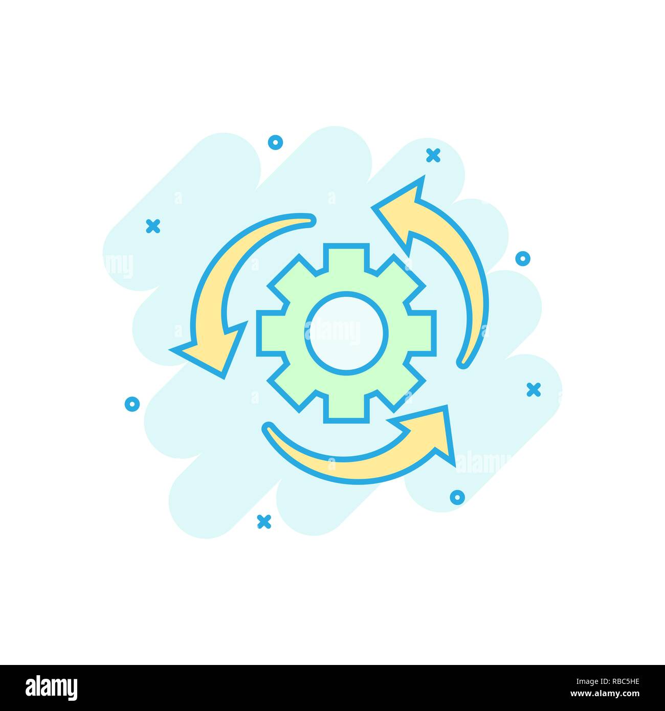 Workflow-prozess Symbol im Comic-stil. Zahnrad Zahnrad mit Pfeilen ...