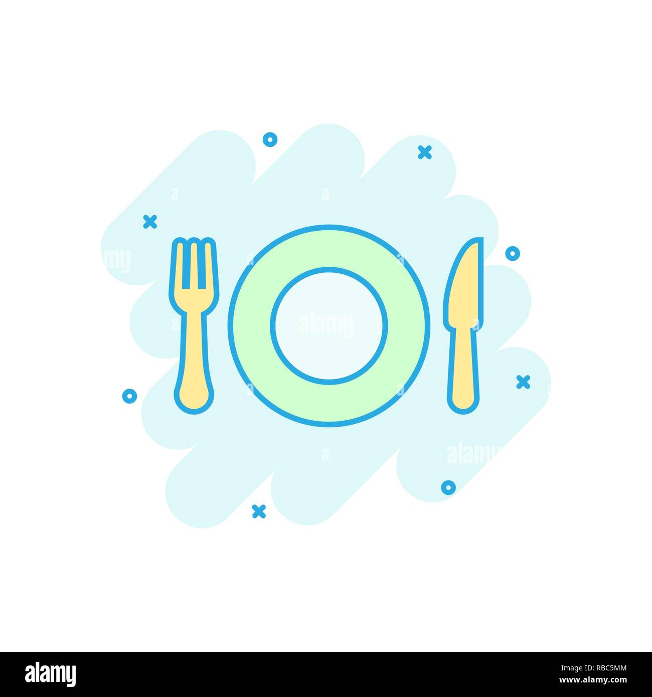 Messer und Gabel restaurant Symbol im Comic-stil. Abendessen Ausrüstung ...