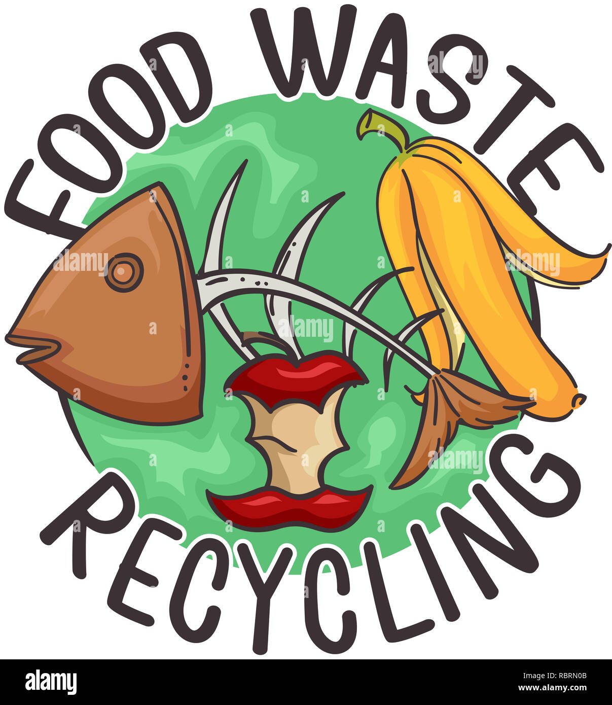 Abbildung: Food Waste Recycling Symbol mit Essensresten wie Fish Bone ...