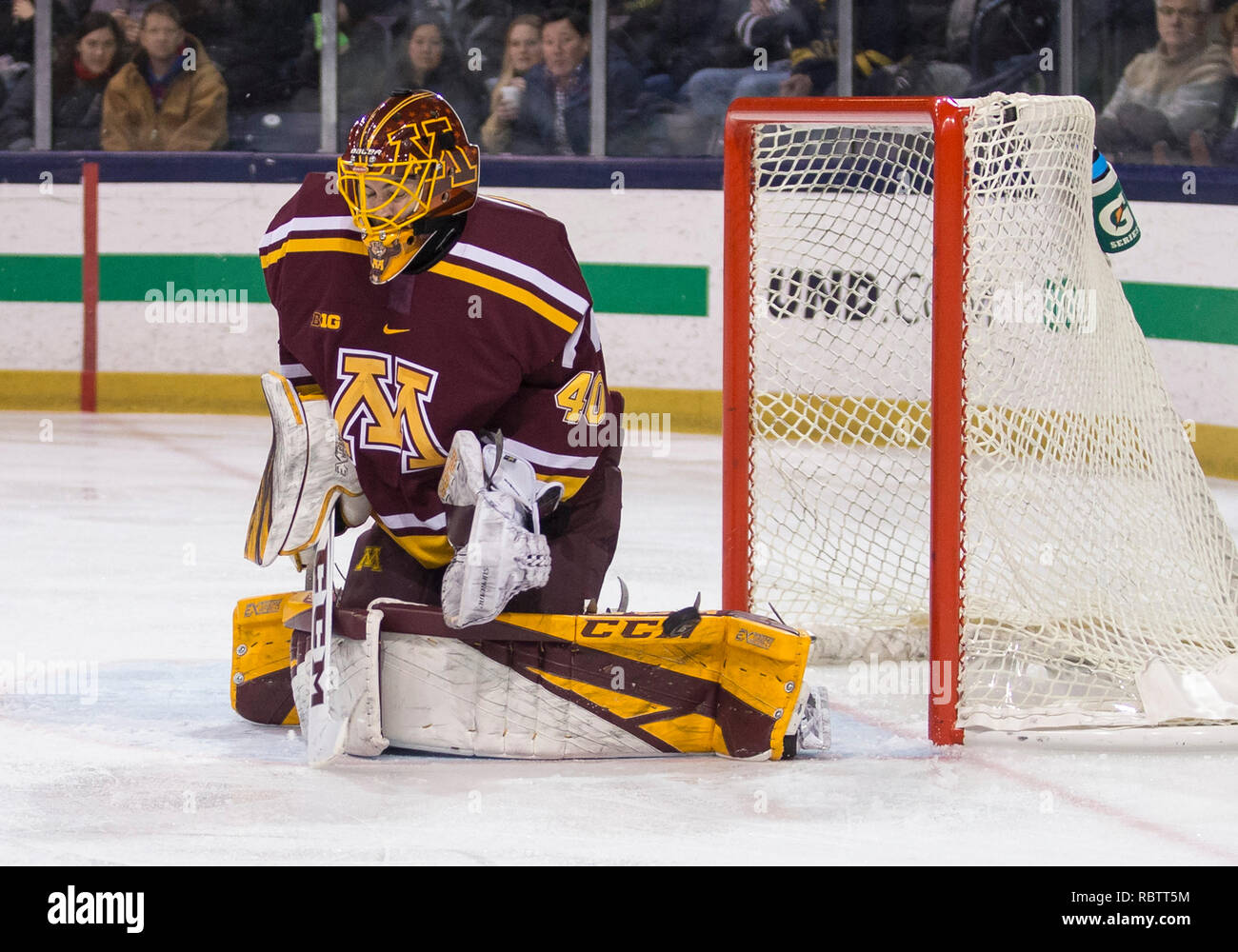 South Bend, Indiana, USA. 11 Jan, 2019. Minnesota Torwart Mat Robson ...