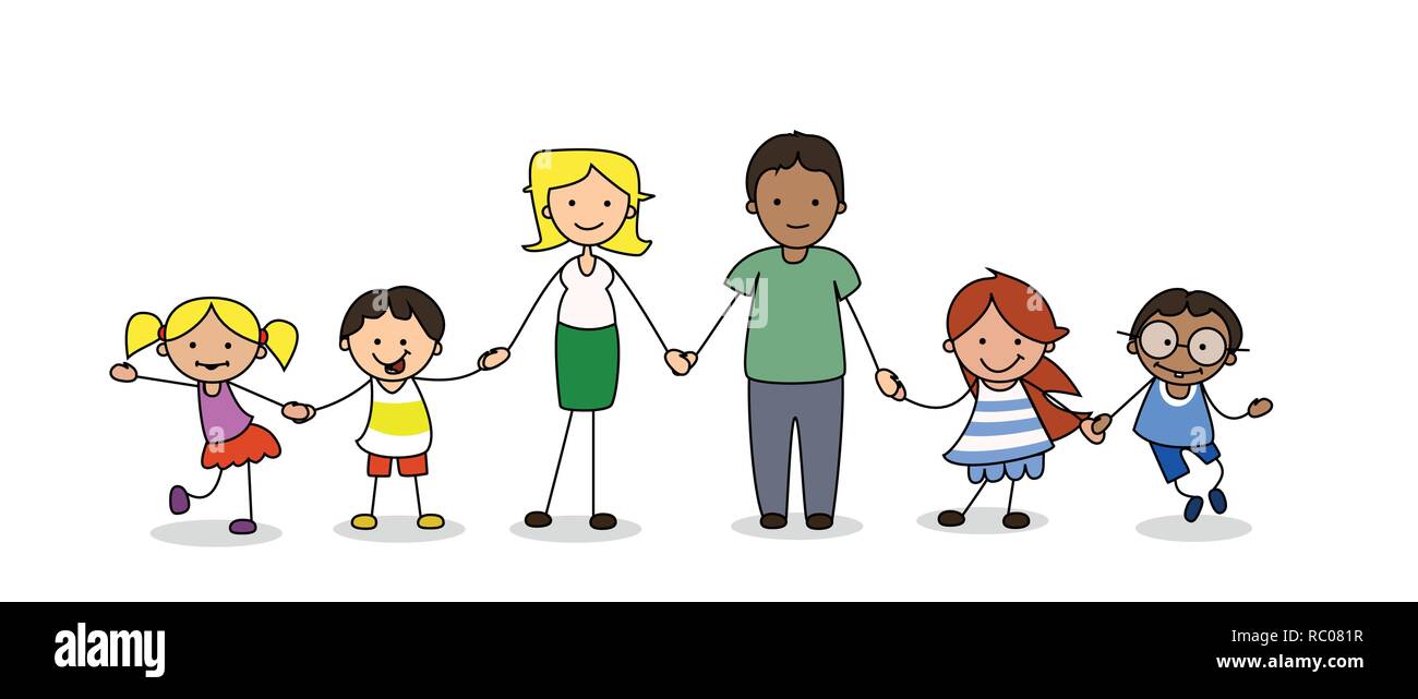 Familie, Hände halten, Kinder und Eltern Abbildung Stock-Vektorgrafik ...