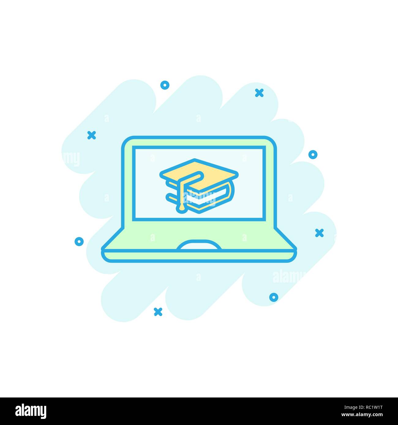 Elearning Bildung Symbol im Comic-stil. Studie vektor Cartoon ...