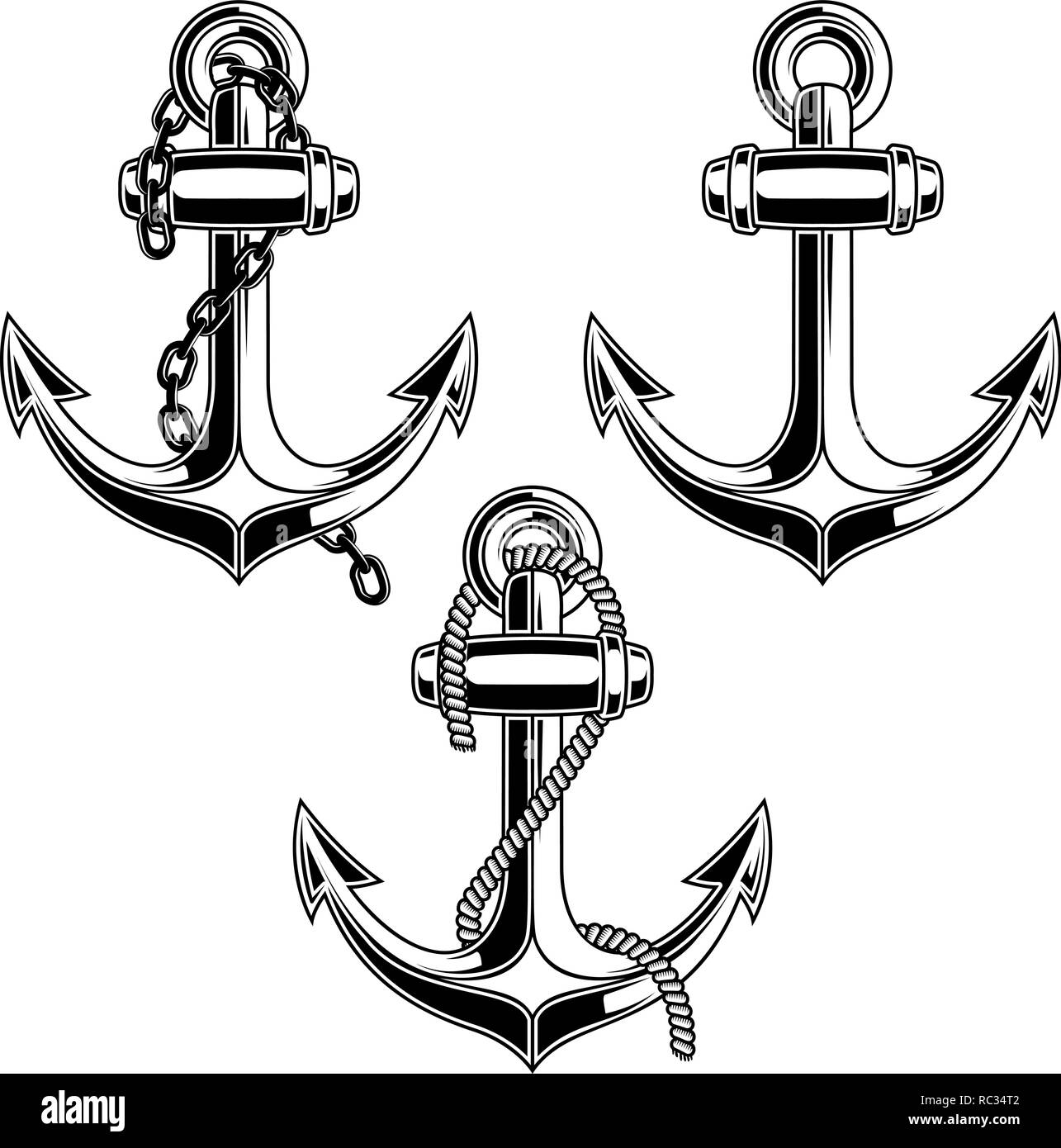 Satz von Vintage Anker Illustrationen. Design Element für Poster ...