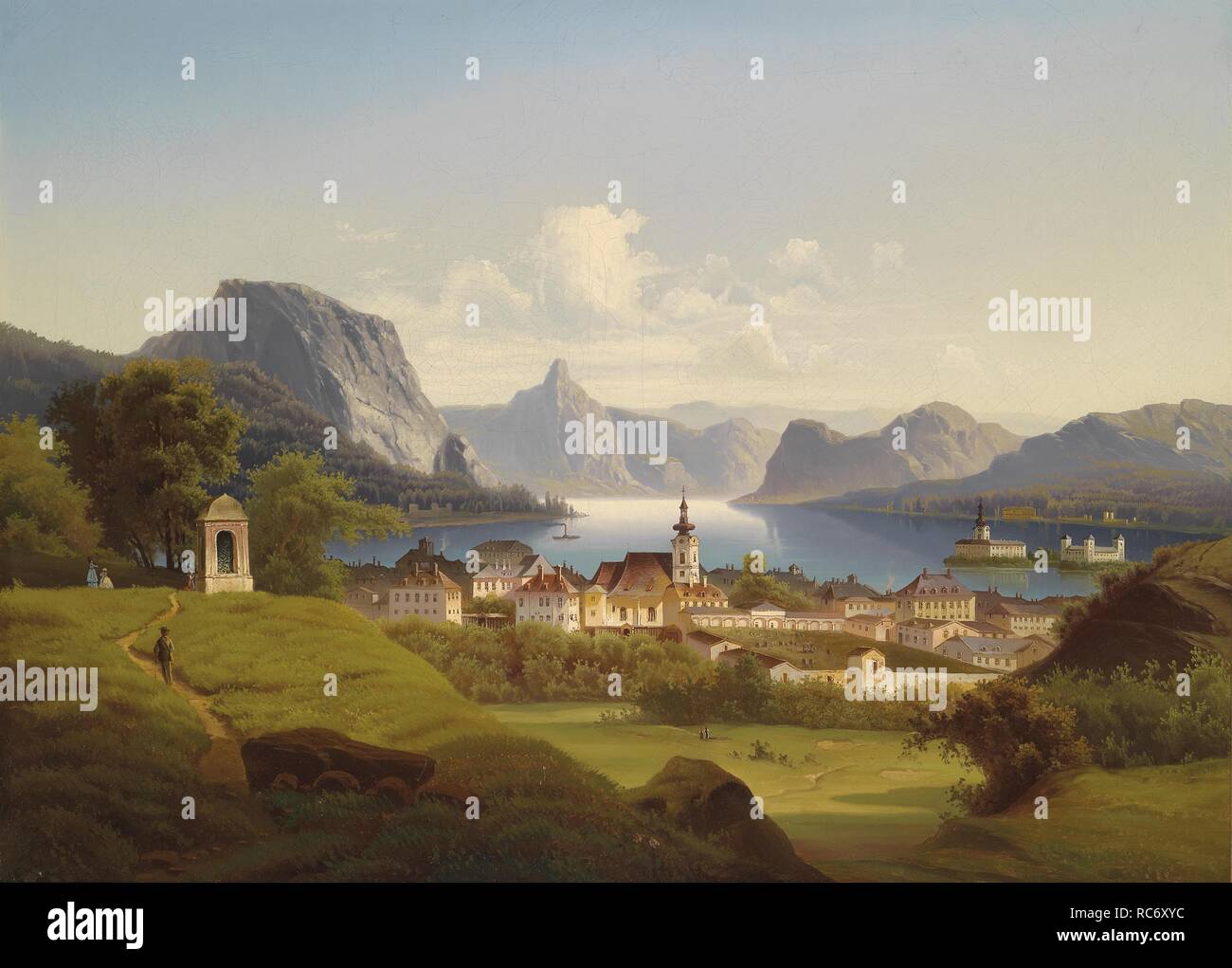 Blick auf Gmunden mit Schloss Ort im Hintergrund. Museum: private ...
