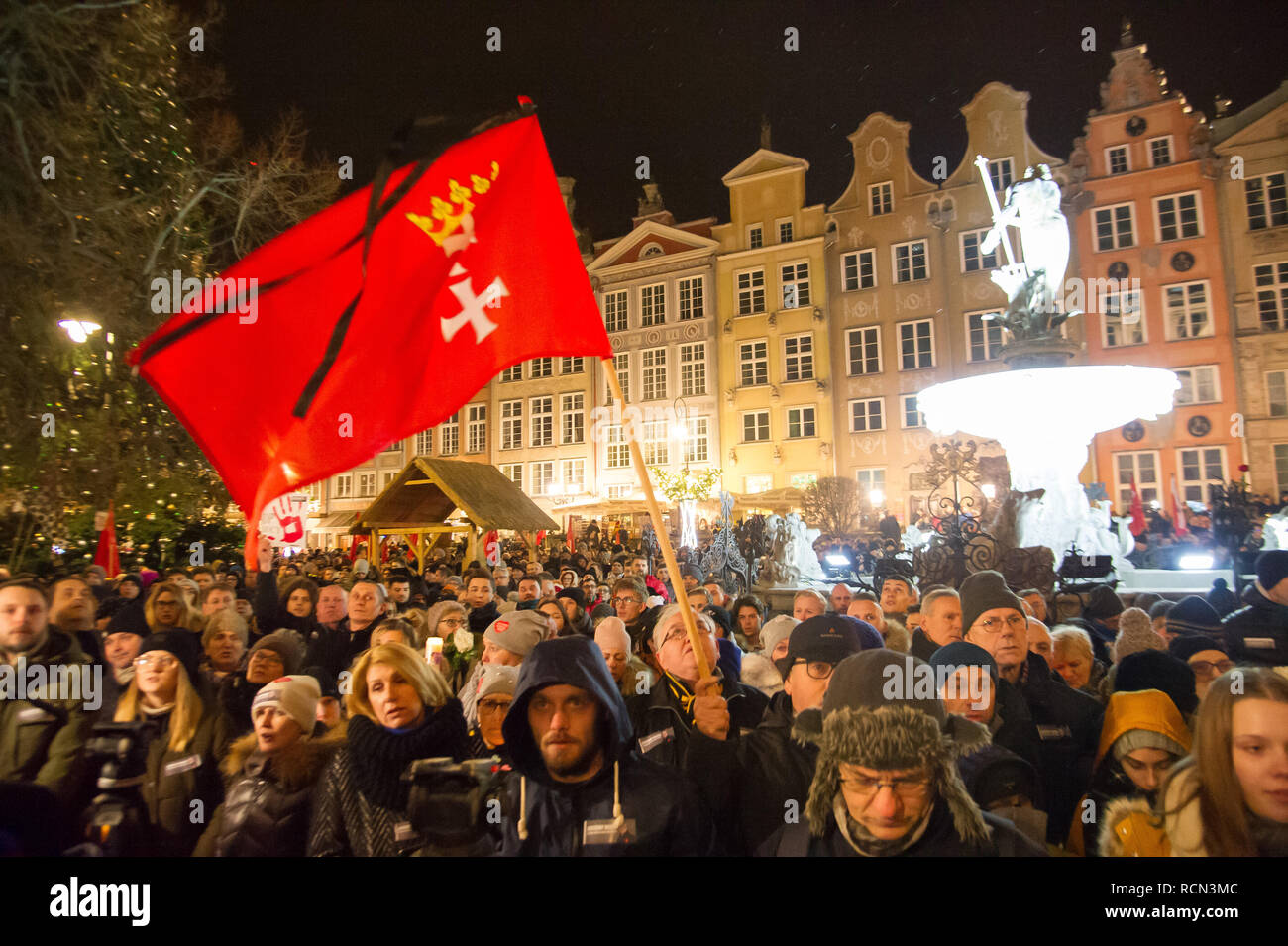 Danzig, Polen. 14 Jan, 2019. Trauer in Danzig, Polen, Nach der Danziger ...