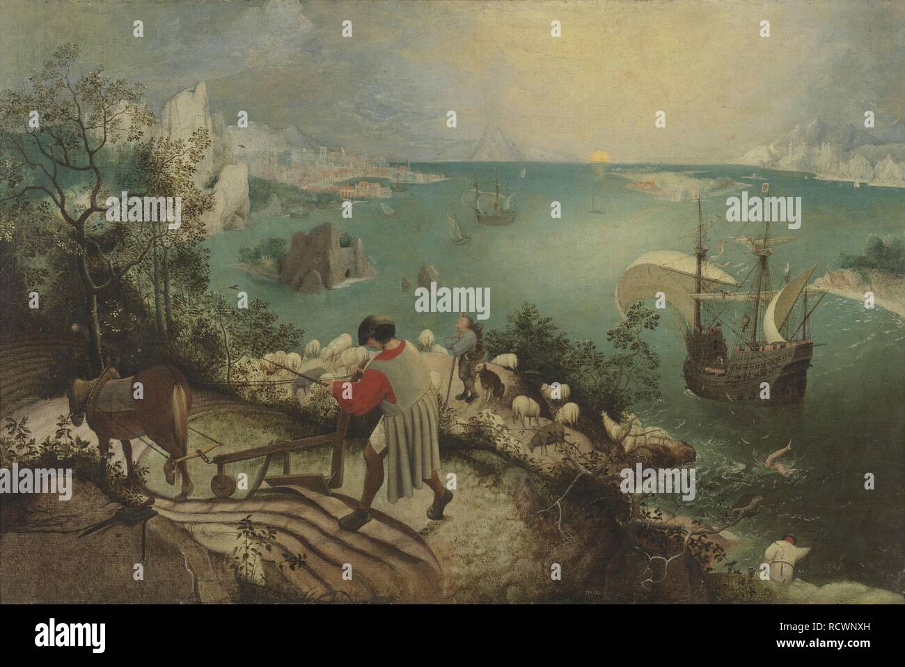 Landschaft mit dem Sturz des Ikarus. Museum: Vtt royaux des Beaux-Arts ...
