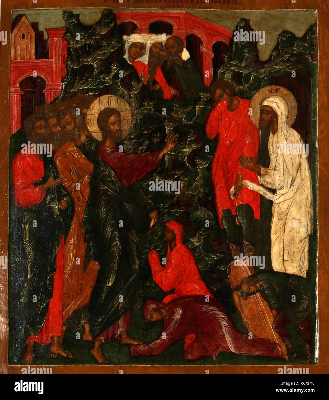 Die Auferweckung des Lazarus. Museum: private Sammlung. Thema: russische Ikone Stockfotografie ...