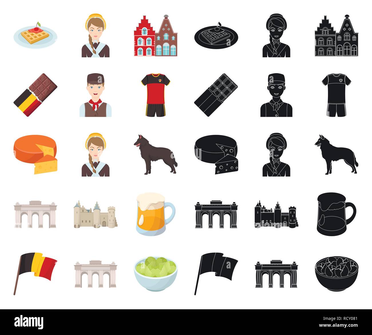 Arme, Attribute, Bier, belgischen, Belgien, Gebäude, Kohl, Cartoon ...