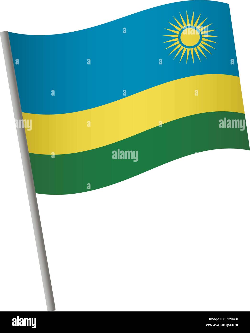 Ruanda Flagge Symbol. Nationalflagge von Ruanda auf einer Stange Vector ...