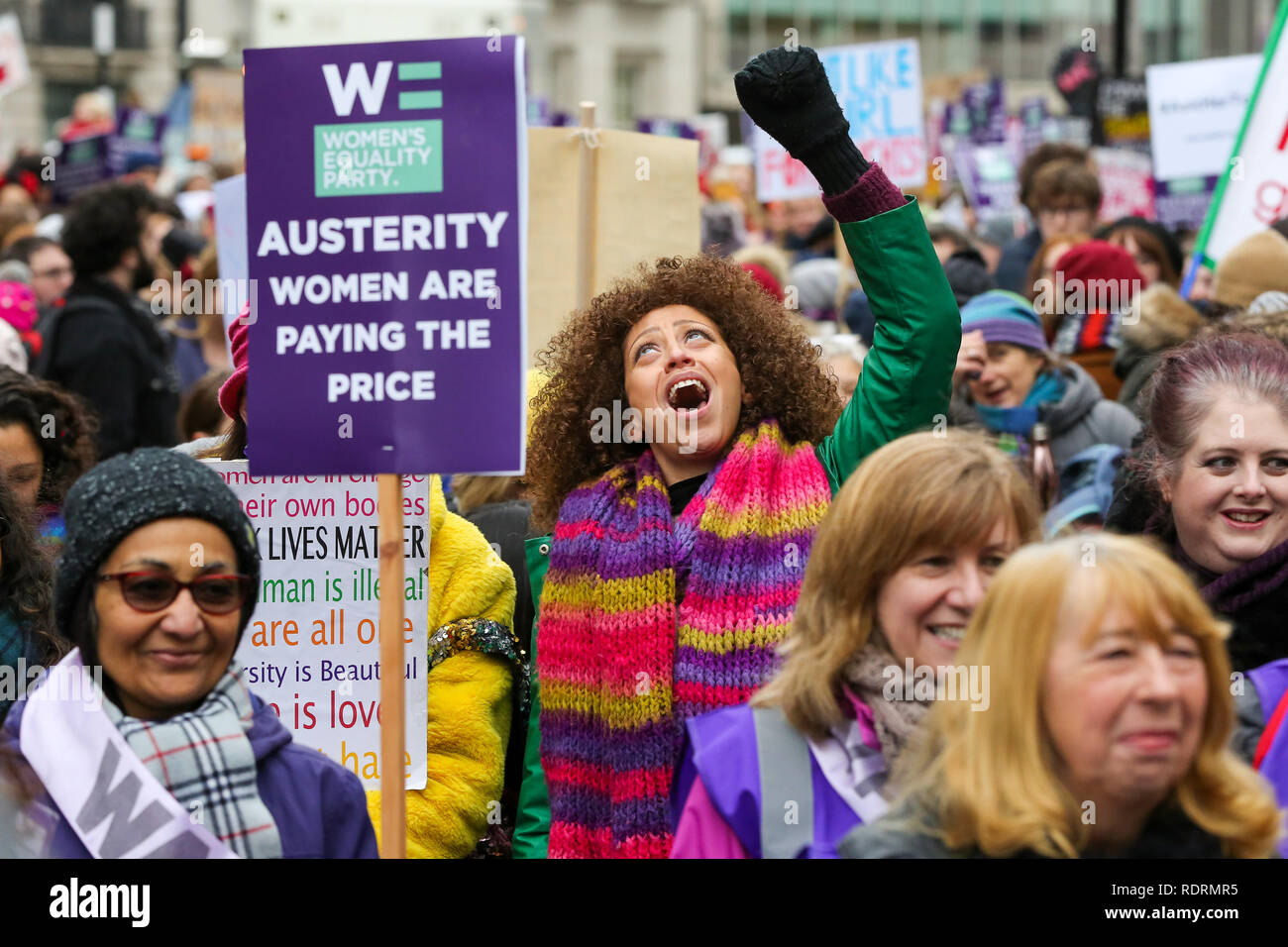 London, UK, 19. Jan 2019 - Hunderte von zeigt an "Frauen fordern Brot ...