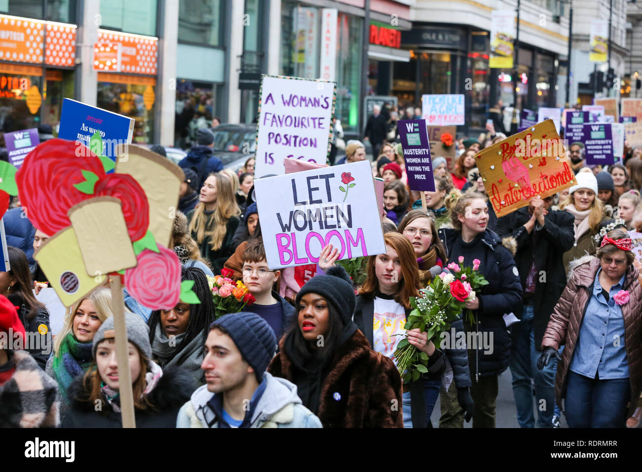 London, UK, 19. Jan 2019 - Hunderte von zeigt an "Frauen fordern Brot ...