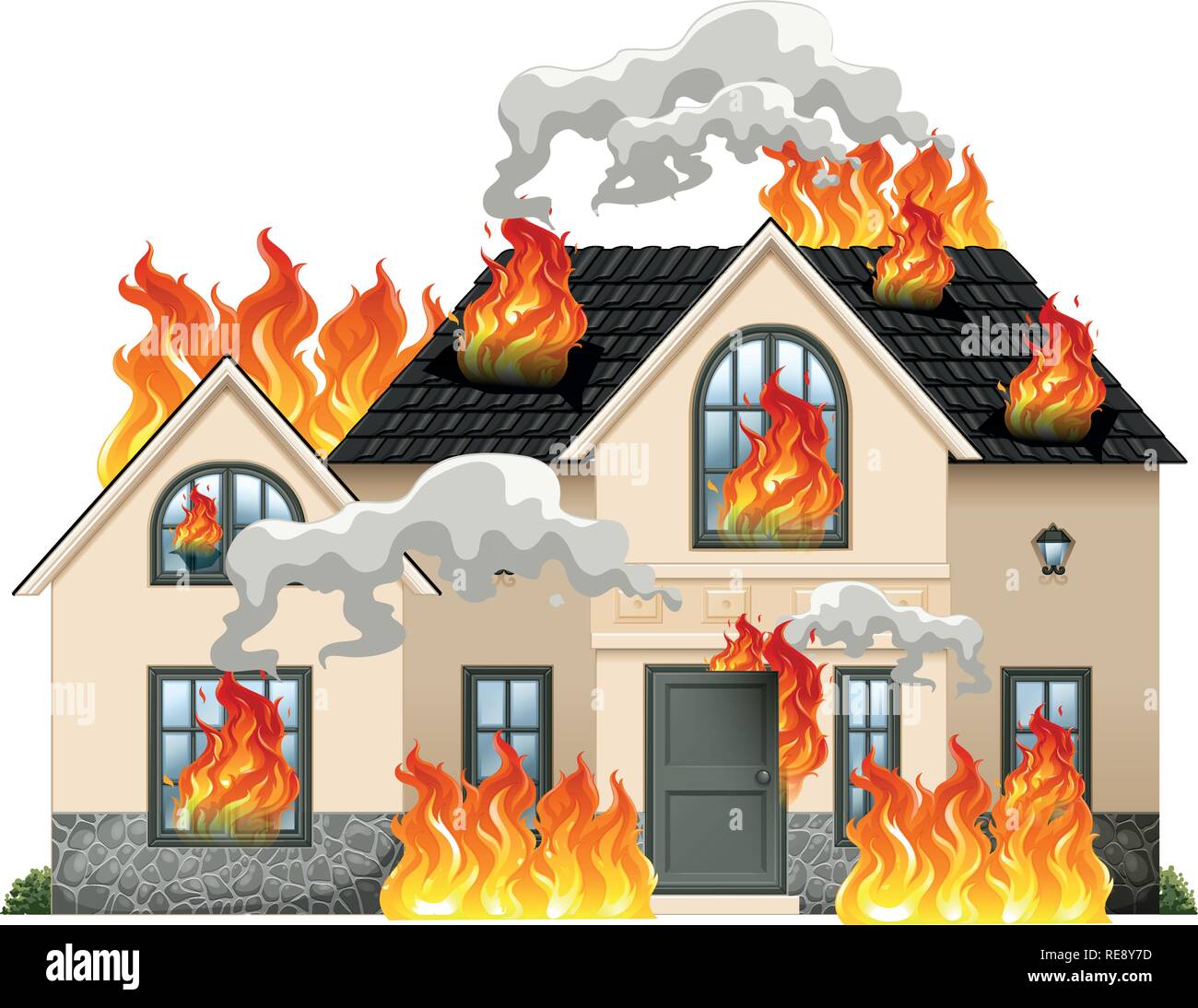 Ein modernes Haus in Brand Abbildung Stock-Vektorgrafik - Alamy