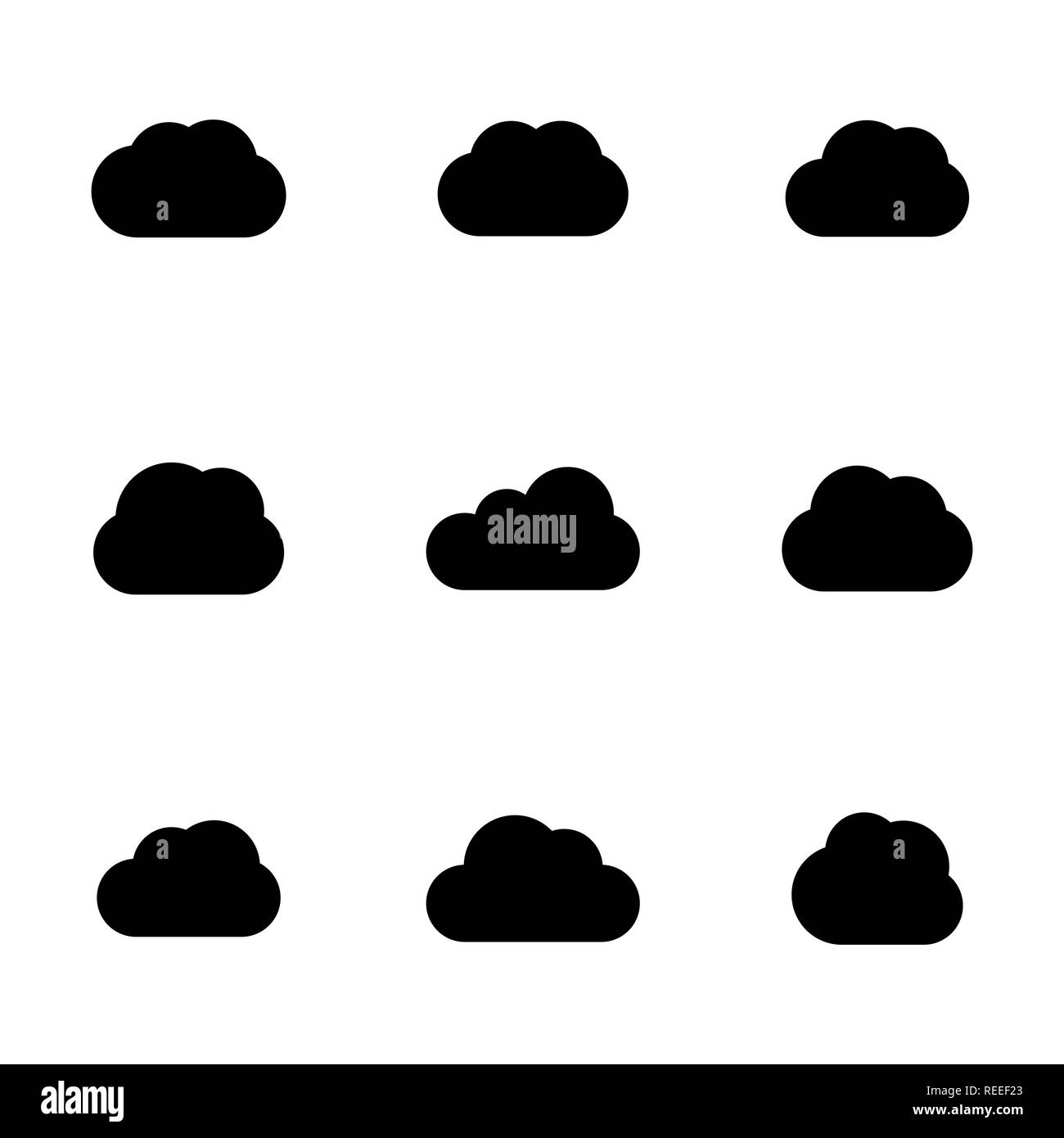 Wolken Icons, schwarze Silhouetten auf weißem Hintergrund, Vector ...