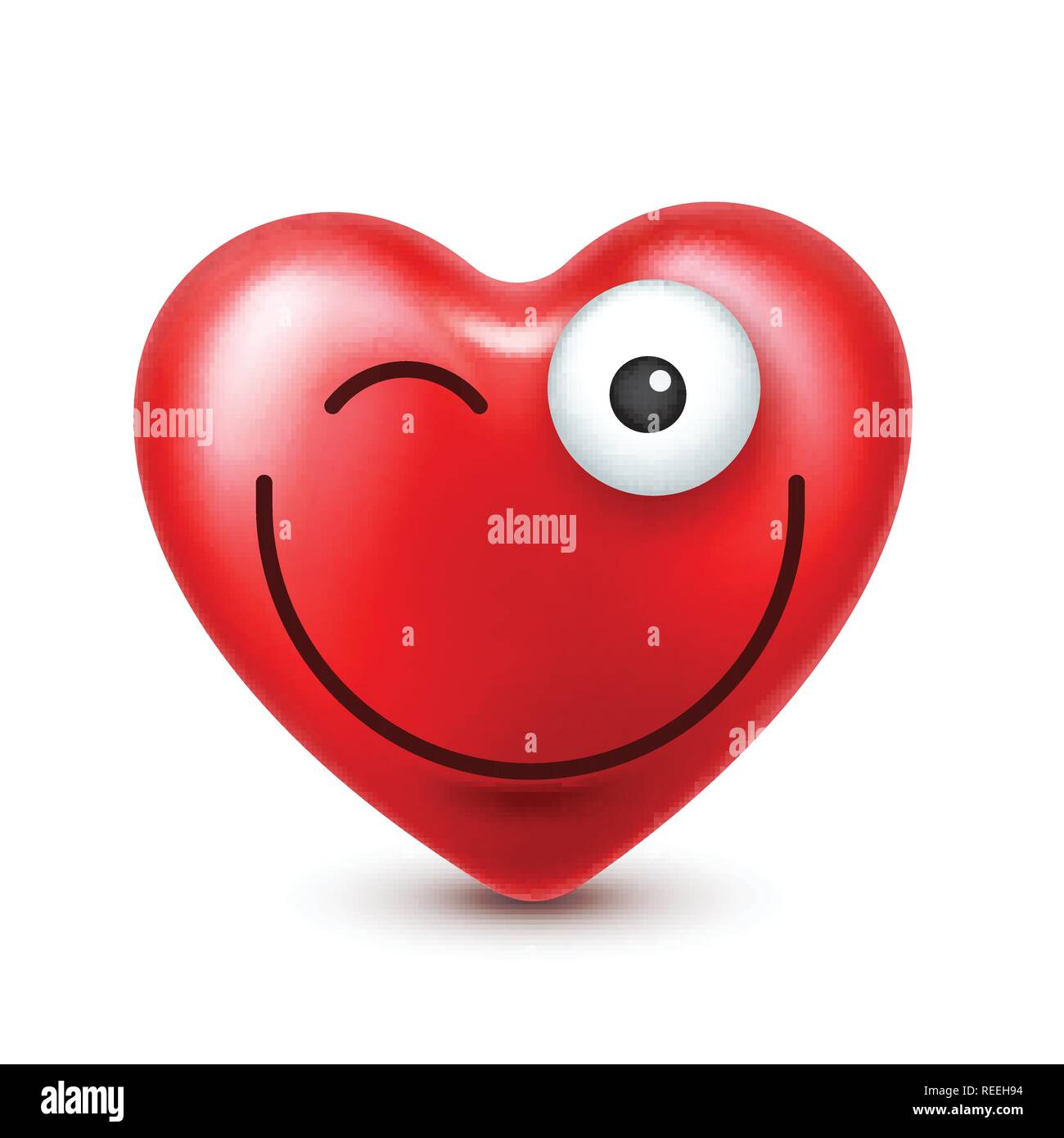 Herz smiley emoji Vektor für Valentines Tag. Lustiges rotes Gesicht mit ...