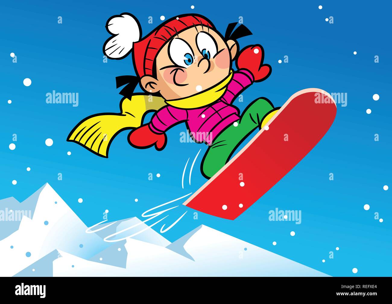 Die Abbildung zeigt, wie das Mädchen tun, Snowboarden im Winter ...