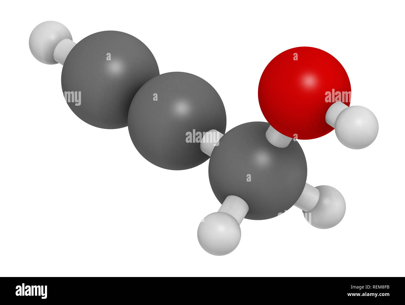 Propargyl alcohol Molekül. 3D-Rendering. Atome sind vertreten als ...
