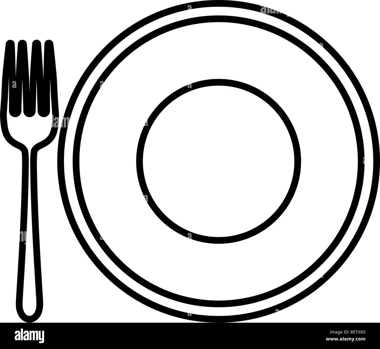 Teller und Gabel Symbol auf weißem Hintergrund, Vector Illustration ...