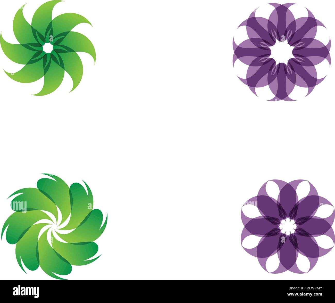 Florale Muster, Logos und Symbole, die auf weißem Hintergrund Stock ...