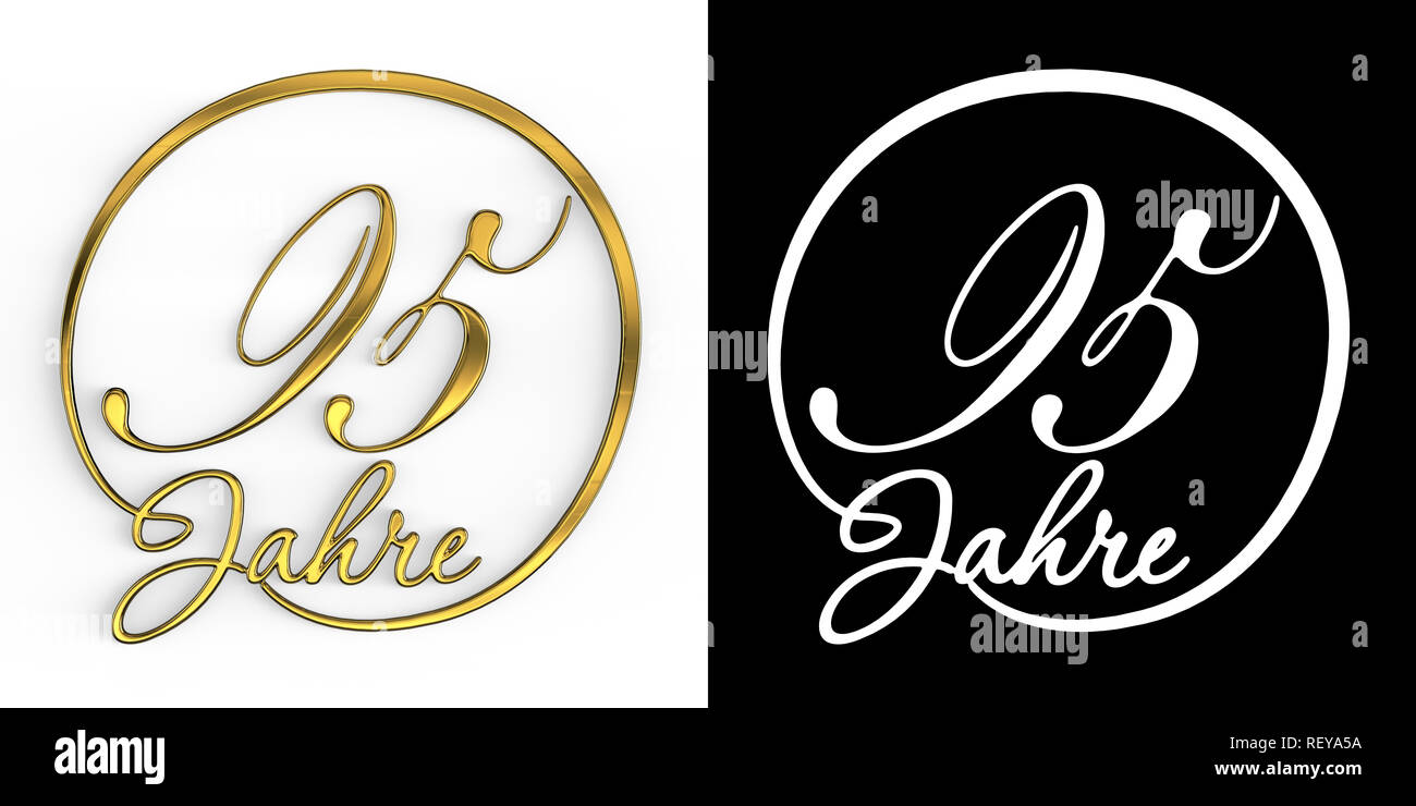 Goldene Zahl 95 Jahre (95 Jahre) in einem Kreis, Ansicht von oben, mit ...